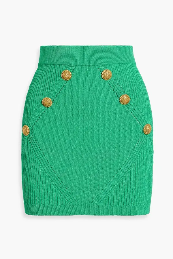 Balmain Embellished Ribbed-knit Mini Skirt