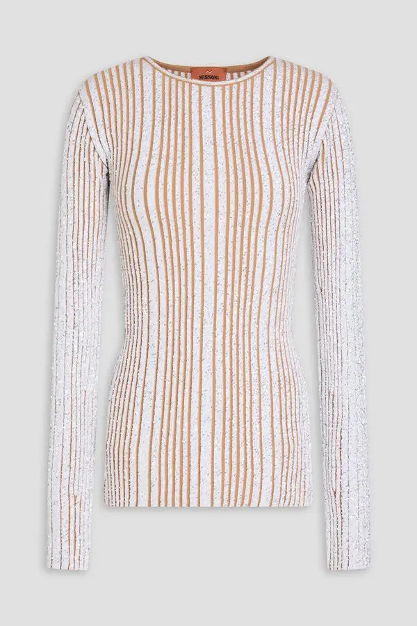 Missoni Sequin-embellished Striped Ribbed-knit Sweater