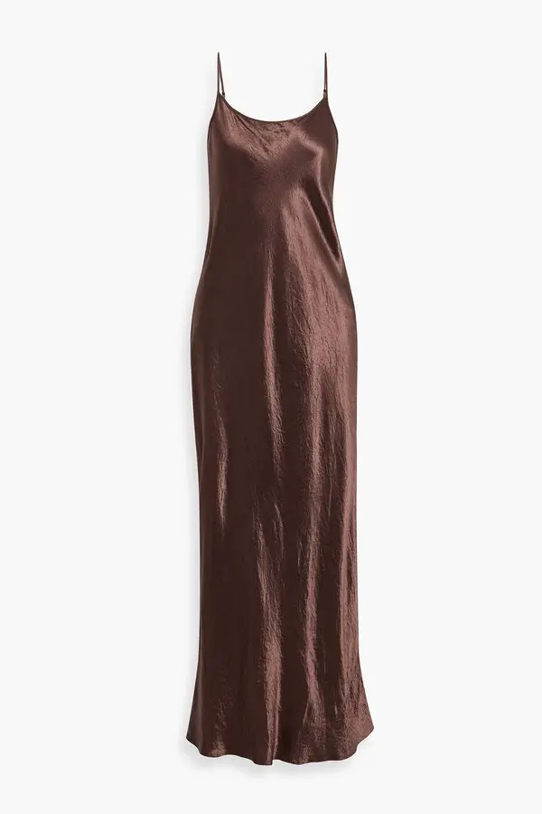 Vince Crinkled Satin Maxi Slip Dress - Chocolate