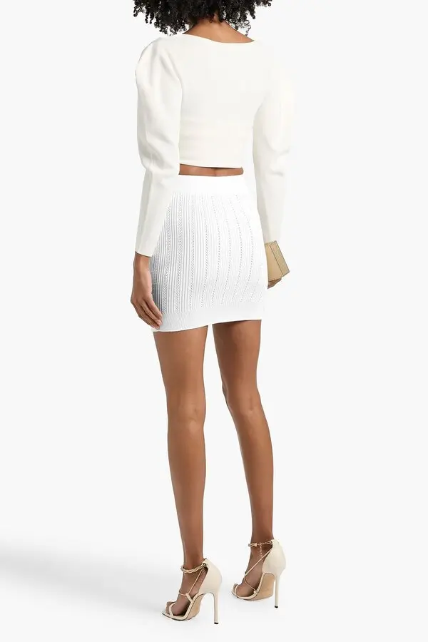 Balmain Embellished Pointelle And Ribbed-knit Mini Skirt - White