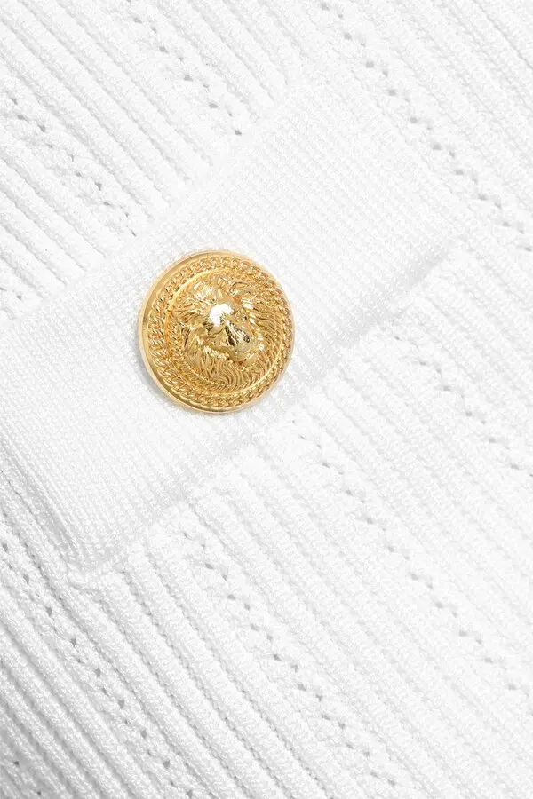 Balmain Embellished Pointelle And Ribbed-knit Mini Skirt - White