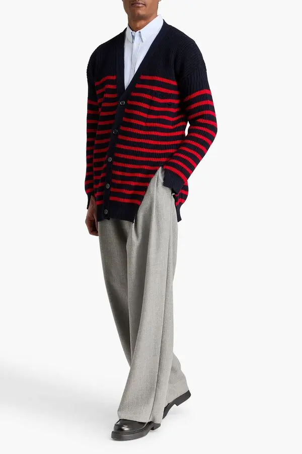 Marni Distressed Striped Ribbed Wool Cardigan