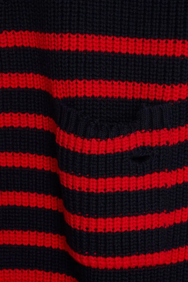 Marni Distressed Striped Ribbed Wool Cardigan