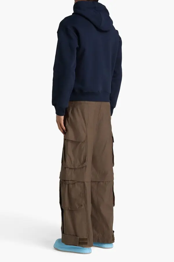 Missoni Crochet Knit Trimmed French Cotton-terry Hoodie - Navy