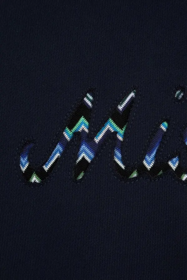 Missoni Crochet Knit Trimmed French Cotton-terry Hoodie - Navy