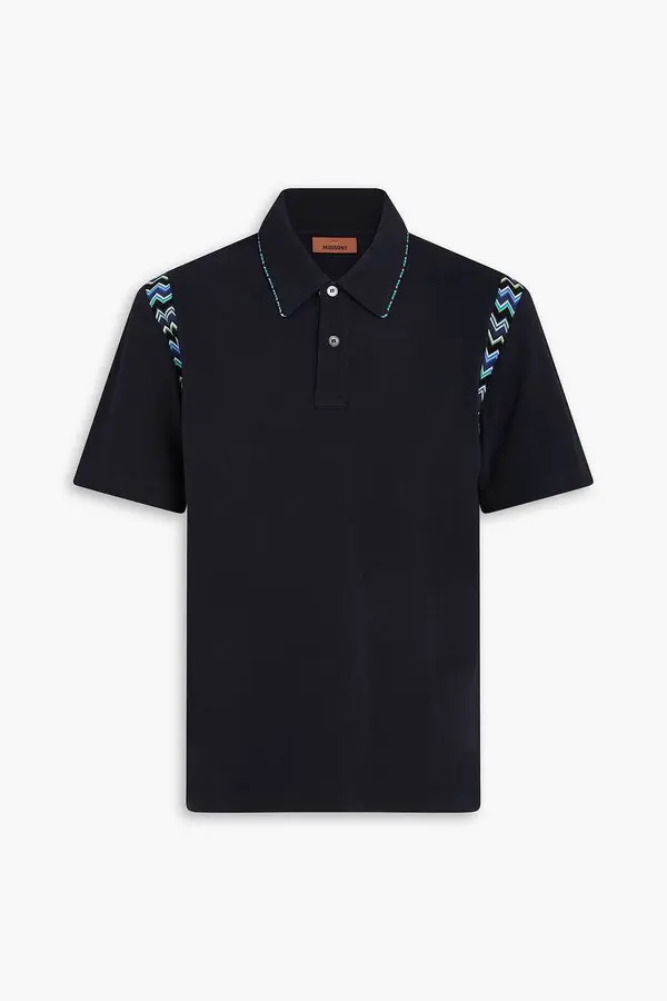 Missoni Crochettrimmed Cottonpiqué Polo Shirt - Midnight Blue