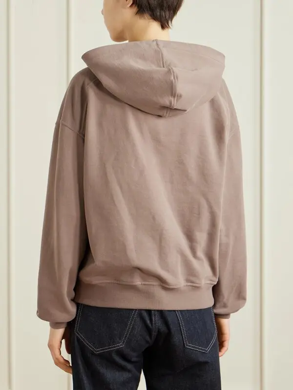 Brunello Cucinelli Bead-embellished Cotton-jersey Zip-up Hoodie - Brown