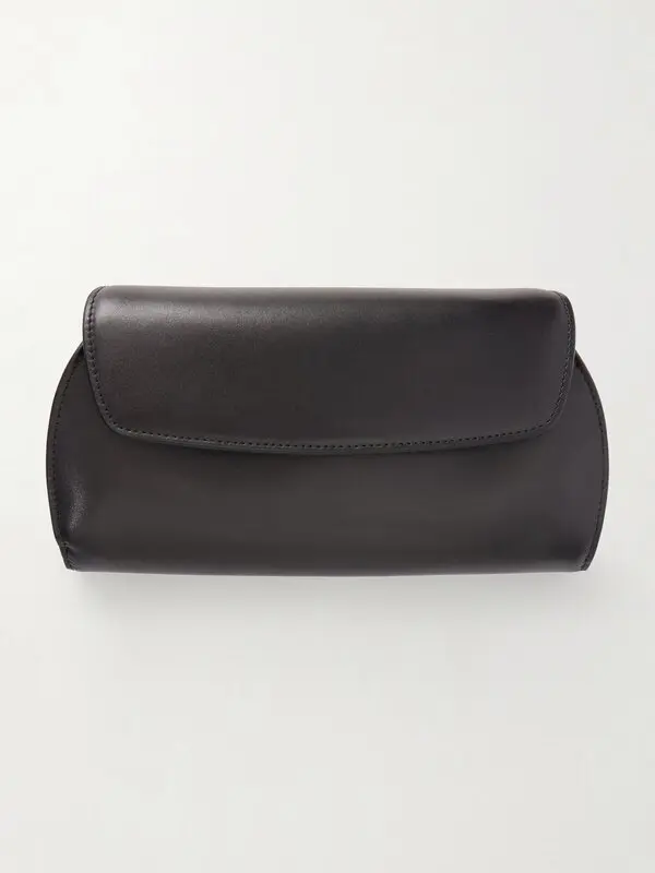 THE ROW Curved Leather Clutch - Black