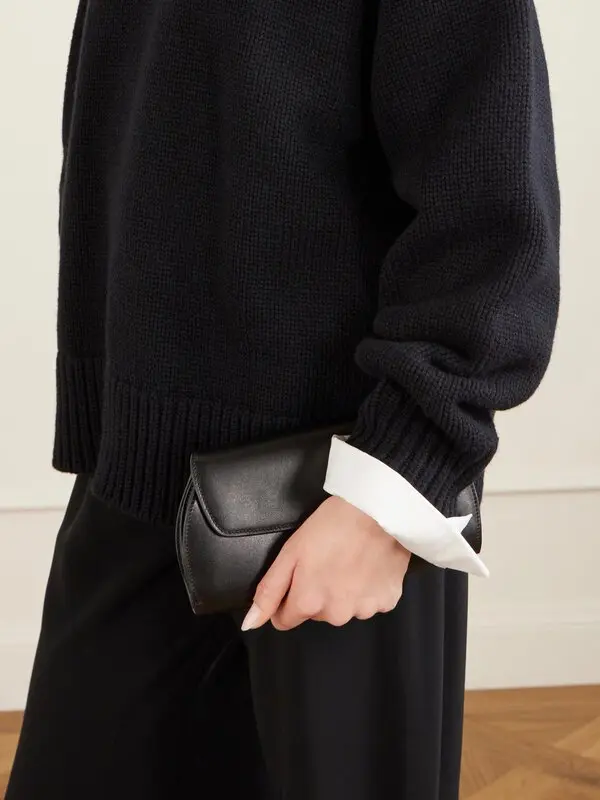 THE ROW Curved Leather Clutch - Black