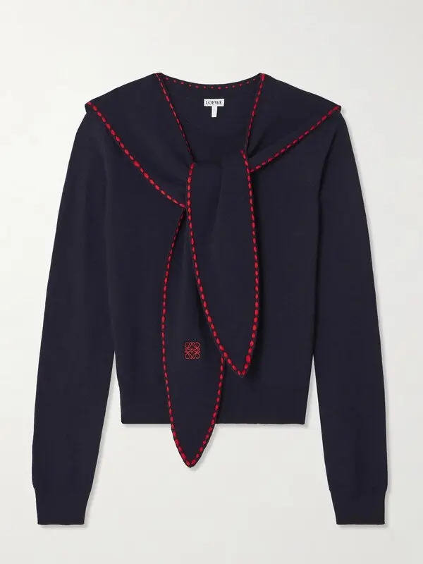 Loewe Tie-detail Embroidered Knitted Top - Blue