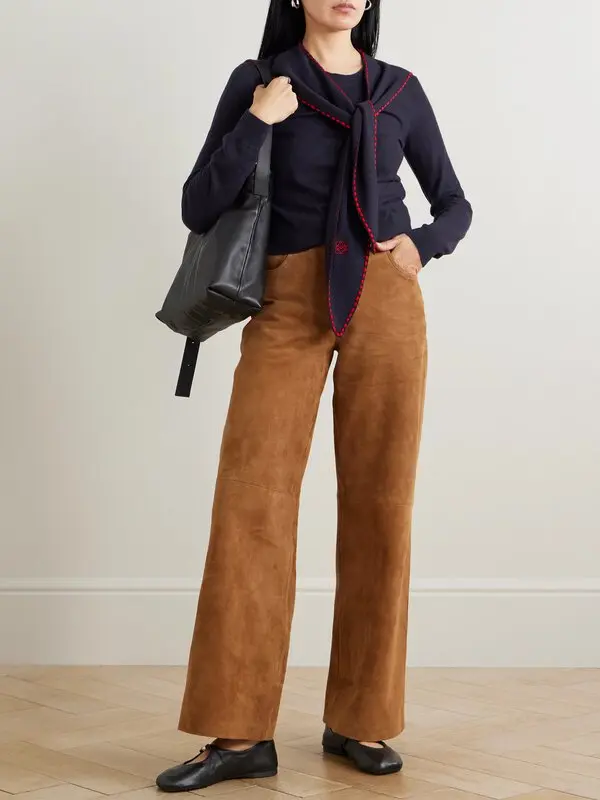 Loewe Tie-detail Embroidered Knitted Top - Blue