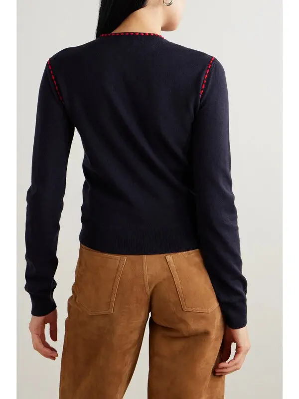 Loewe Tie-detail Embroidered Knitted Top - Blue