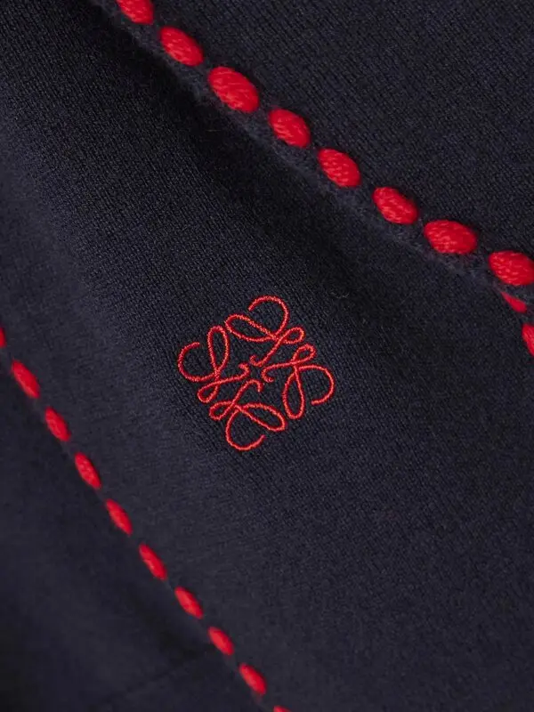 Loewe Tie-detail Embroidered Knitted Top - Blue
