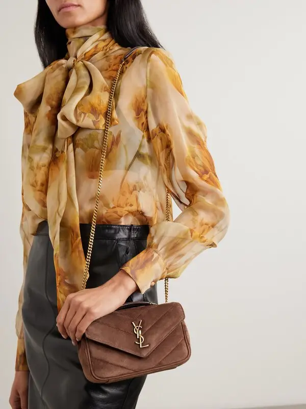 Saint Laurent Loulou Mini Matelassé Shoulder Bag - Brown