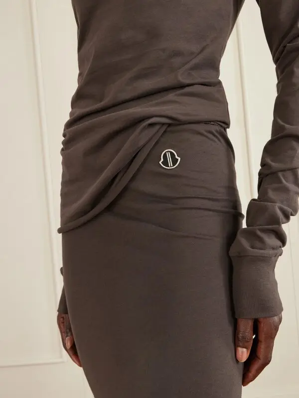 Rick Owens Moncler Appliquéd Cotton-jersey Maxi Skirt - Brown