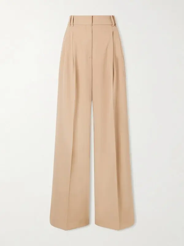 Another Tomorrow Pleated Wool-blend Wide-leg Trousers
