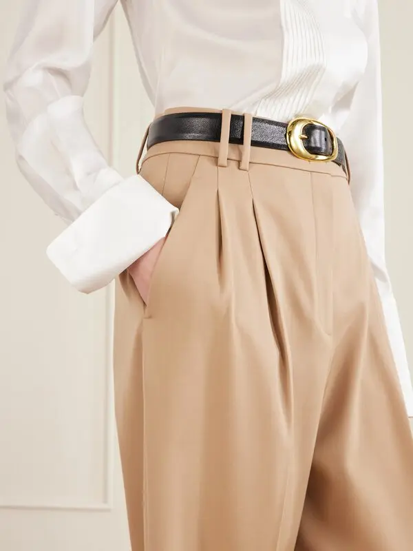 Another Tomorrow Pleated Wool-blend Wide-leg Trousers