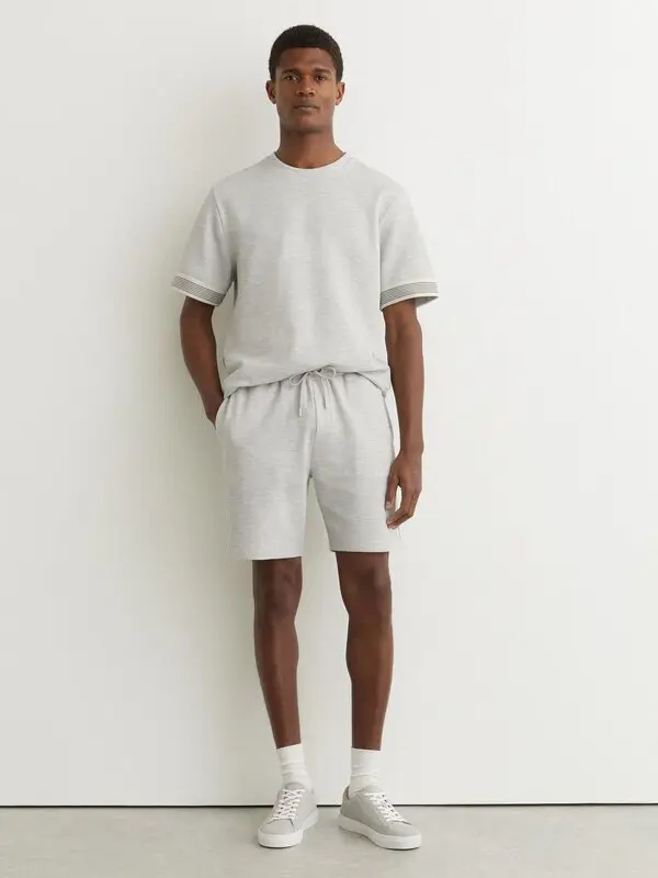 REISS Emilio Textured Side-stripe Drawstring Shorts - Grey Melange