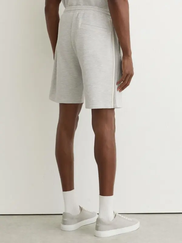 REISS Emilio Textured Side-stripe Drawstring Shorts - Grey Melange