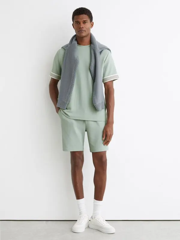 REISS Emilio Textured Side-stripe Drawstring Shorts - Mint Green