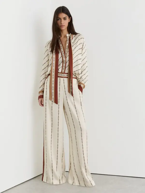 REISS Chain-print Wide-leg Trousers