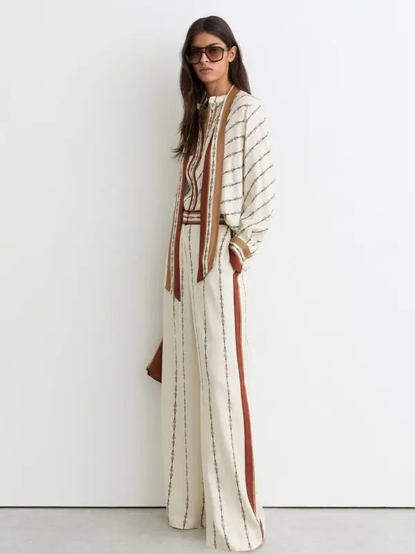 REISS Chain-print Wide-leg Trousers
