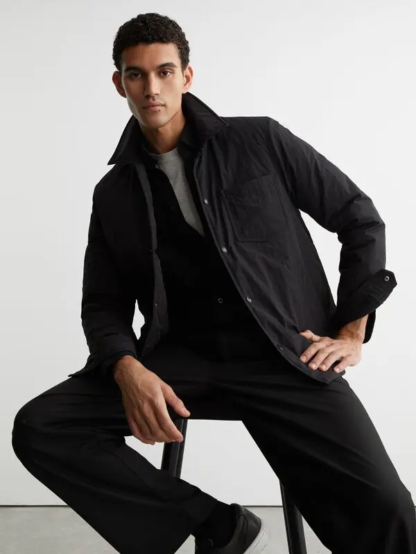 REISS Vasey Quilted Press-stud Overshirt - Black