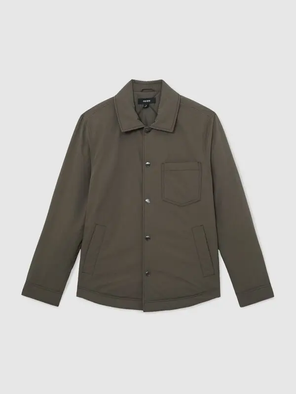 REISS Vasey Quilted Press-stud Overshirt - Dark Green