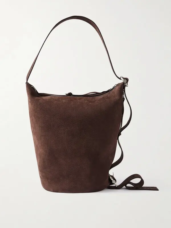 Loewe Loop Medium Logo-debossed Nubuck Bucket Bag - Brown