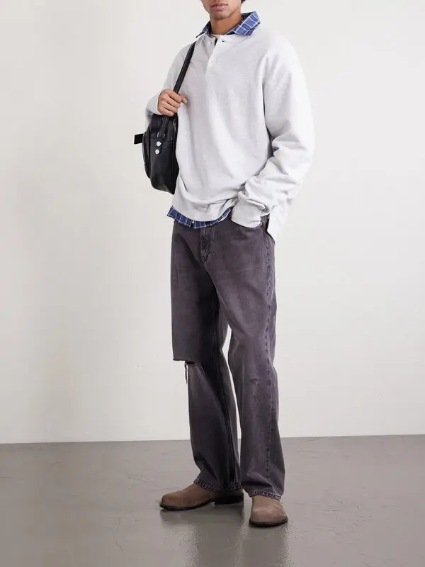 Acne Studios Embroidered Organic Cotton-blend Jersey Henley Sweatshirt