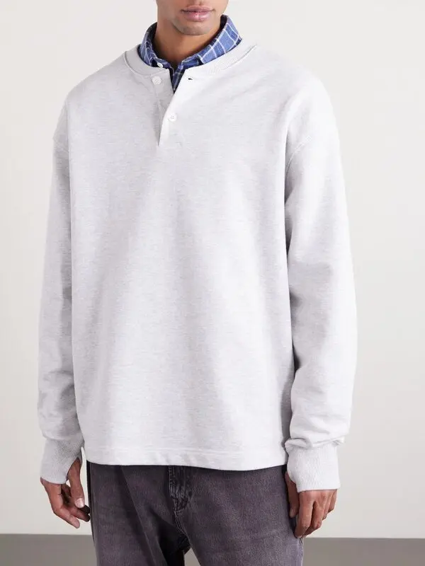 Acne Studios Embroidered Organic Cotton-blend Jersey Henley Sweatshirt