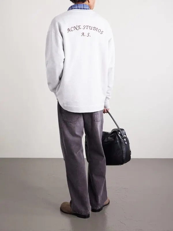 Acne Studios Embroidered Organic Cotton-blend Jersey Henley Sweatshirt