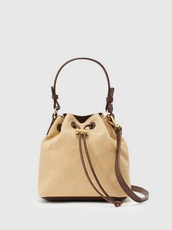 REISS Evie Raffia-effect Drawcord Bucket Bag