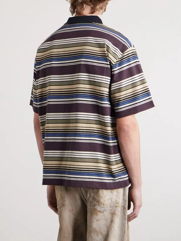 Sacai Striped Cotton-jersey Half-zip Polo Shirt - Brown
