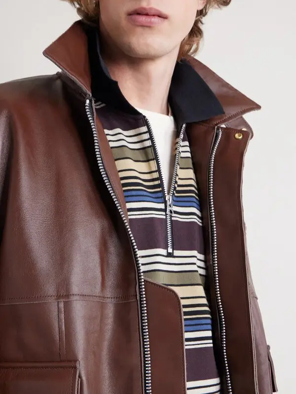 Sacai Striped Cotton-jersey Half-zip Polo Shirt - Brown
