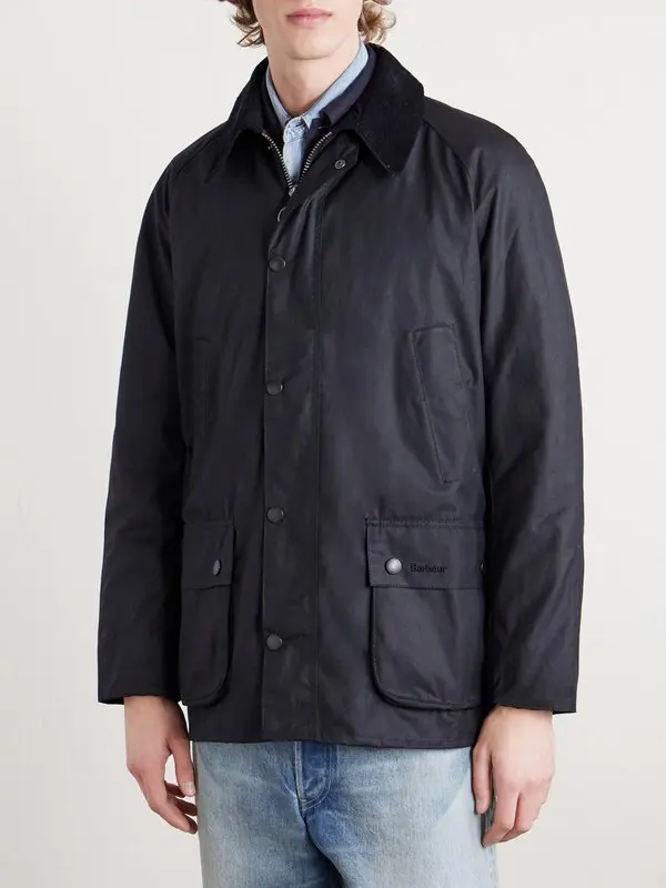 Barbour Ashby Corduroy-trimmed Waxed-cotton Jacket - Black