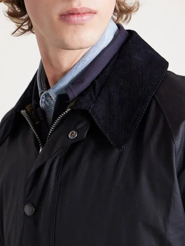 Barbour Ashby Corduroy-trimmed Waxed-cotton Jacket - Black