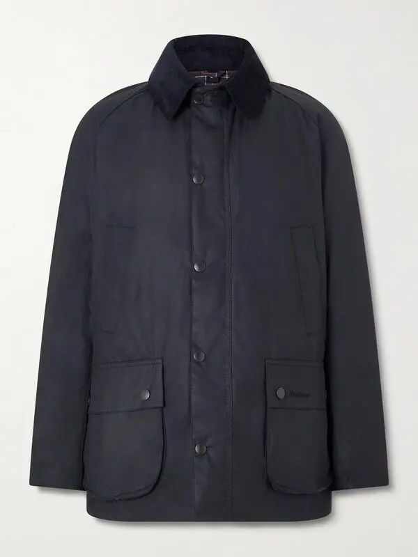 Barbour Ashby Corduroy-trimmed Waxed-cotton Jacket - Black