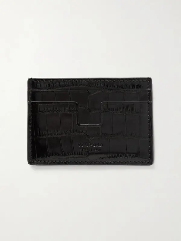 TOM FORD Croc-effect Patent-leather Cardholder - Brown