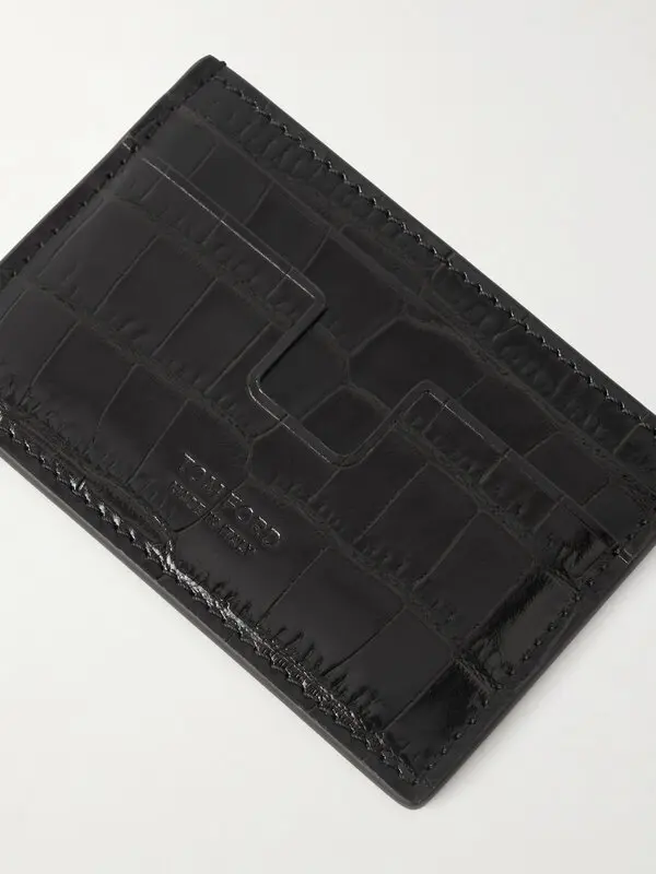 TOM FORD Croc-effect Patent-leather Cardholder - Brown