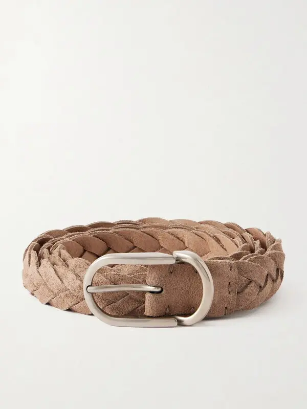 Brunello Cucinelli 3cm Woven Suede Belt - Neutrals