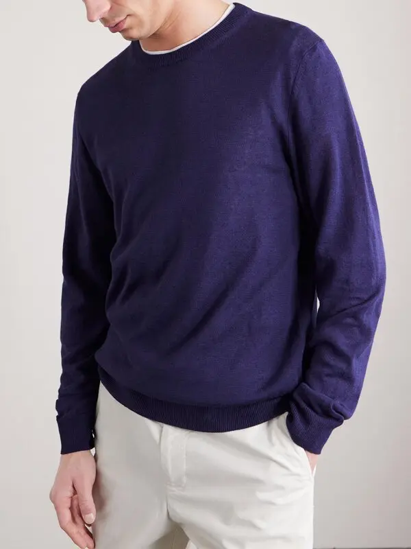 Mr P. Linen And Cotton-blend Sweater - Blue