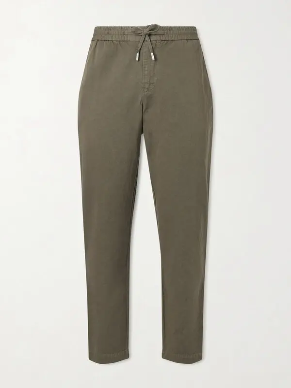 Mr P. Straight-leg Cotton And Linen-blend Twill Drawstring Trousers - Green