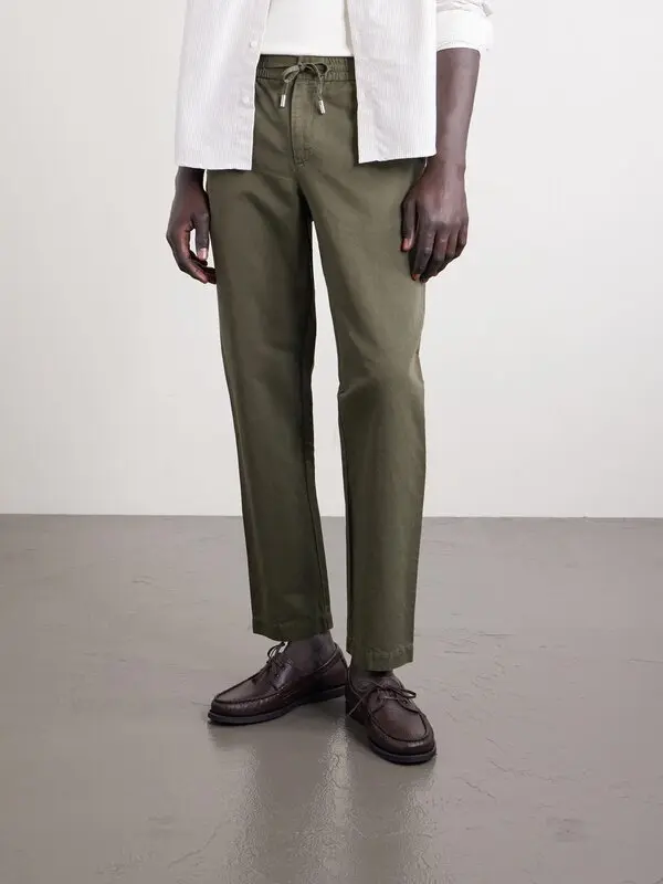 Mr P. Straight-leg Cotton And Linen-blend Twill Drawstring Trousers - Green