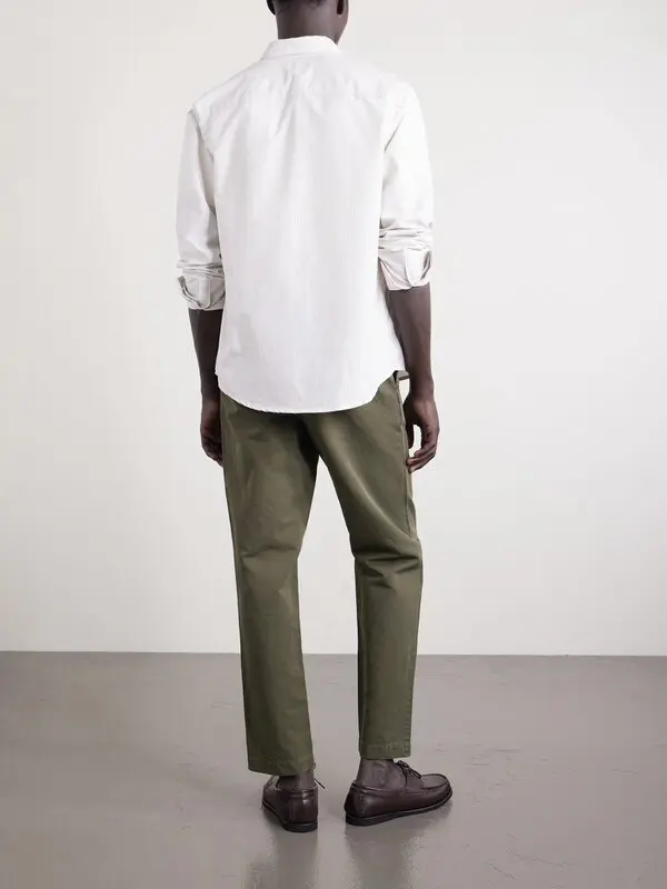 Mr P. Straight-leg Cotton And Linen-blend Twill Drawstring Trousers - Green