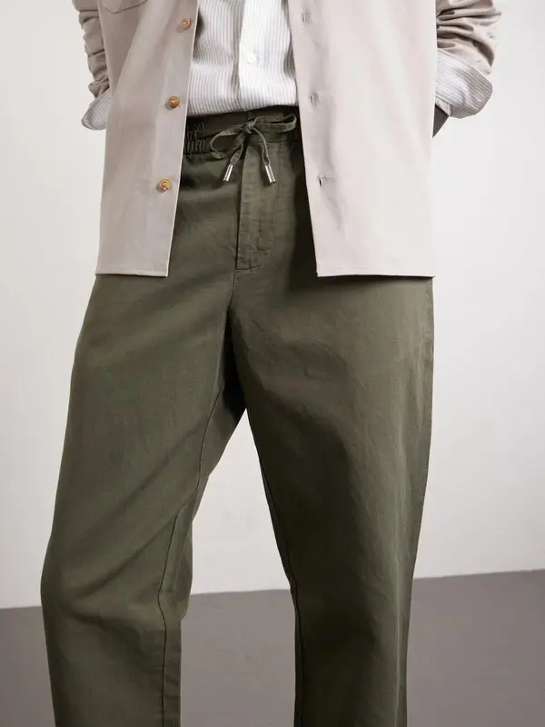 Mr P. Straight-leg Cotton And Linen-blend Twill Drawstring Trousers - Green