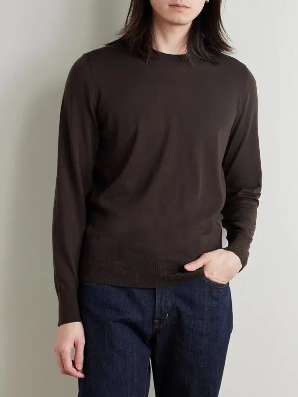 Mr P. Merino Wool Crew Neck Sweater - Brown