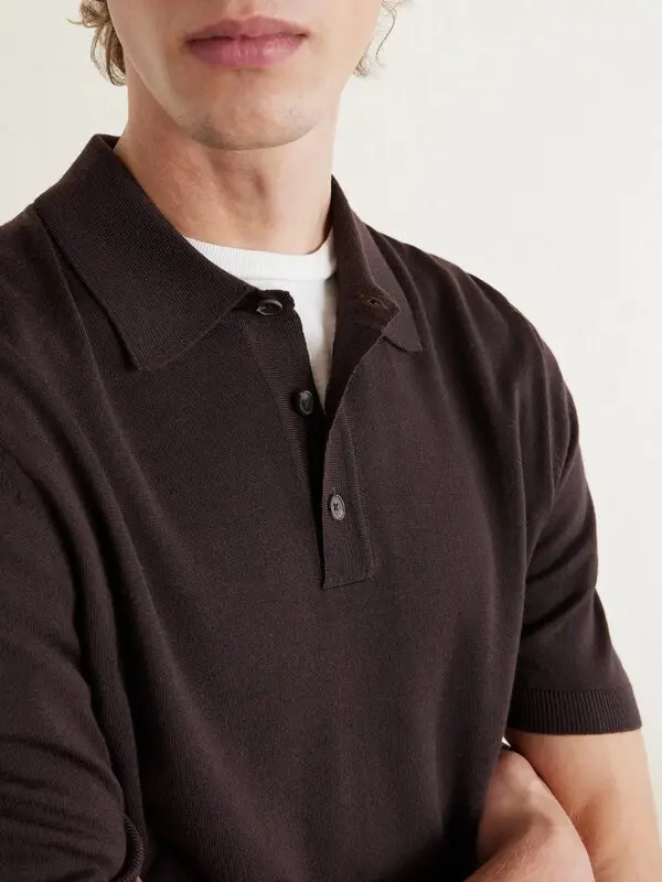 Mr P. Merino Wool Polo Shirt - Brown