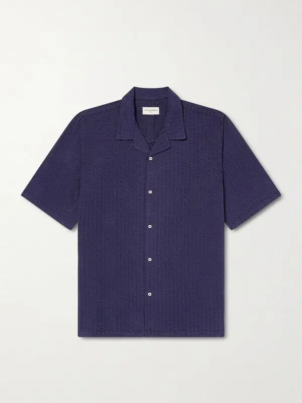 Officine Générale Eren Camp-collar Cotton And Lyocell-blend Seersucker Shirt