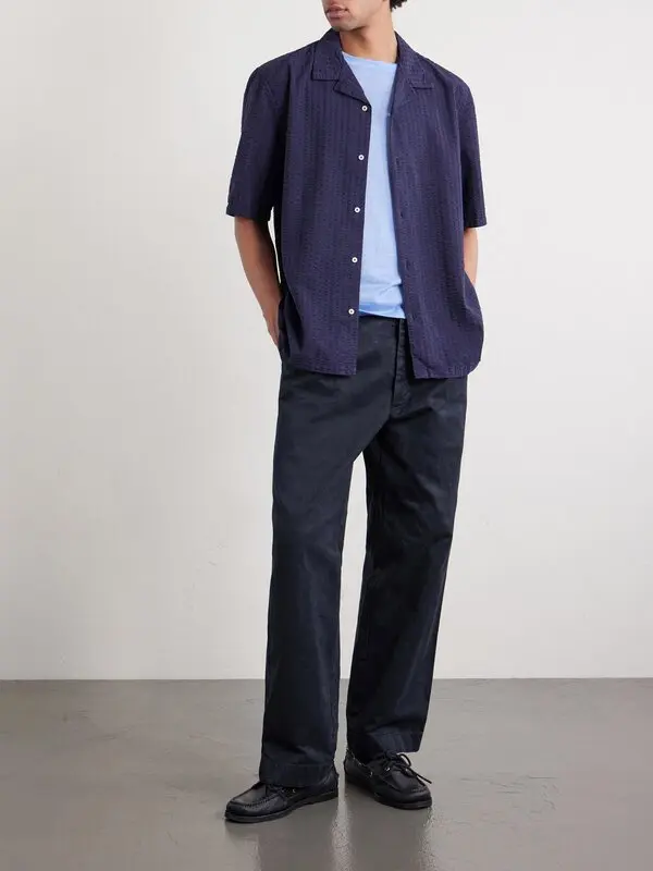 Officine Générale Eren Camp-collar Cotton And Lyocell-blend Seersucker Shirt
